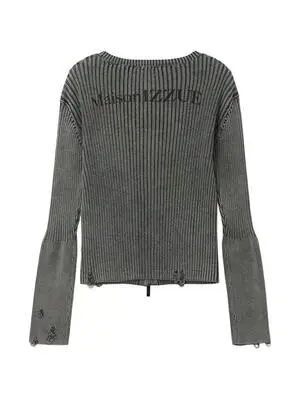 Izzue Ribbed-knit Distressed Cardigan