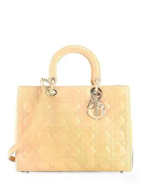 Dior Lady Bag Cannage Quilt Patent Large Satchel - Neutrals