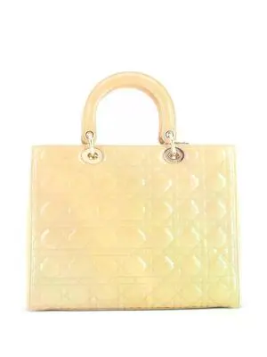 Dior Lady Bag Cannage Quilt Patent Satchel - Neutrals