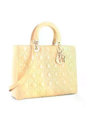 Dior Lady Bag Cannage Quilt Patent Satchel - Neutrals