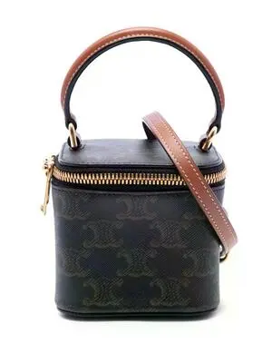Celine 2022 Mini Triomphe Coated Canvas Vanity Case Satchel - Brown