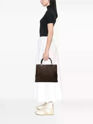 Gucci 1998-2002 Gg Nylon Bamboo Handbag - Brown