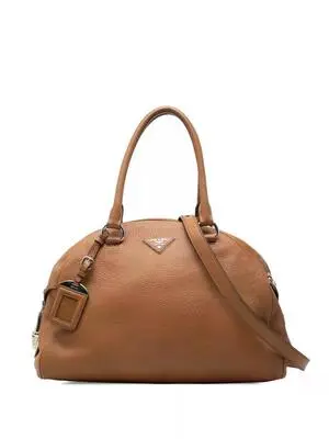 Prada 2010-2017 Vitello Daino Dome Convertible Bowling Bag Satchel - Brown