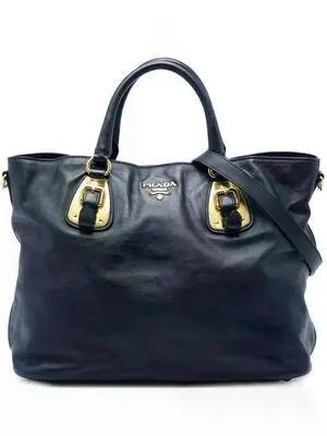 Prada 2010-2026 Soft Calfskin Open Convertible Shopping Tote Satchel - Blue