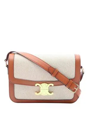 Celine 2015-2026 Classique Canvas And Calfskin Triomphe Crossbody Bag - Neutrals