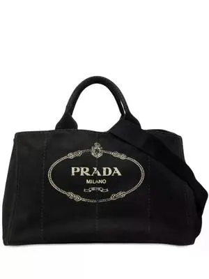 Prada 2013-2026 Large Canvas Canapa Logo Tote Satchel - Black