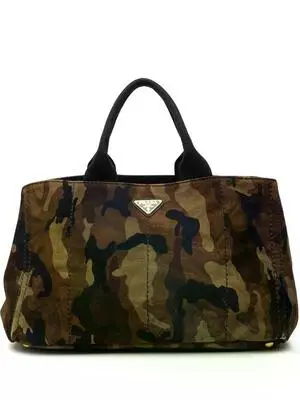 Prada 2013-2026 Large Canvas Canapa Camouflage Stampata Tote Bag - Brown