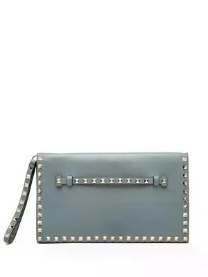 Valentino Garavani 2000-2017 Leather Rockstud Flap Clutch Bag - Blue