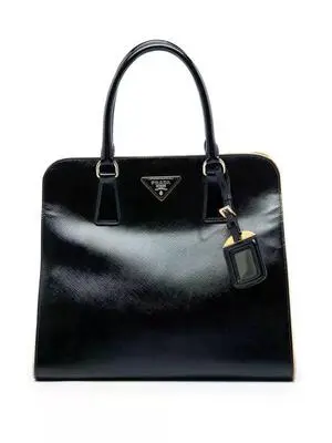 Prada 2010-2026 Saffiano Vernice Open Pyramid Convertible Tote Satchel - Black