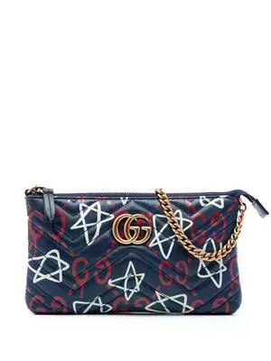 Gucci 2016-2026 Mini Gg Marmont Matelasse Calfskin Ghost Wallet On Chain Crossbody Bag - Blue