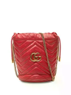 Gucci 2016-2026 Small Gg Marmont Matelasse Calfskin Bucket Bag - Red
