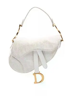 Dior 2020 Mini Oblique Embroidered Canvas Saddle Bag Satchel - White