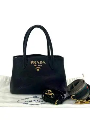 Prada 2010-2026 Vitello Daino Zip Top Dual Strap Convertible Tote Satchel - Black