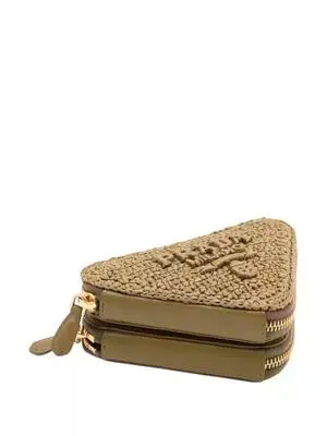 Prada 2010-2026 Raffia Crochet Logo Embroidered Triangle Pouch Satchel