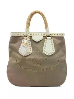 Prada 2000-2026 Studded Canvas Canapa Logo Rope Handle Bag Satchel