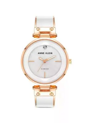 Anne Klein Rose Gold Tone Stainless Steel Watch With Dial And Diamond Accent - White