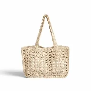 SPRINGMOONATELIER Neutrals Luxury Handmade Raffia Oversized Bag – Large Crochet Shoulder And Beach Bag - Beige