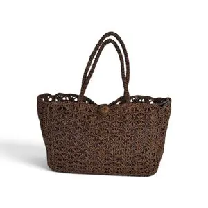 SPRINGMOONATELIER Luxury Large Handmade Dark Chocolate Raffia Woven Bag - Brown