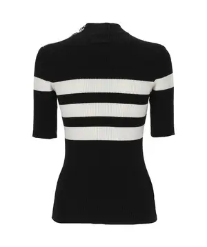 JEAN PAUL GAULTIER Striped Ribbed Knit T-shirt With Chain Detail