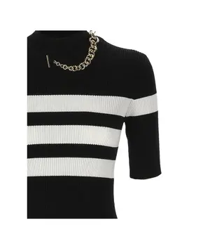 JEAN PAUL GAULTIER Striped Ribbed Knit T-shirt With Chain Detail