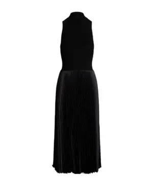 Polo Ralph Lauren High Neck Pleated Midi Dress - Black