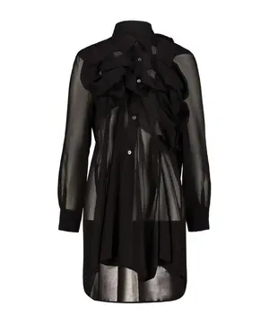 Comme Des Garçons Ruffle Front" Sheer Long Sleeve Shirt - Black