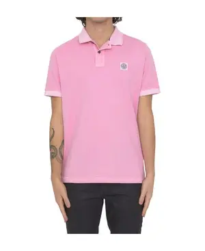 Stone Island Logo-patch Detail Polo Shirt - Pink