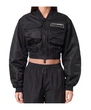PLEIN SPORT Cropped Bomber Jacket - Black