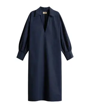 Woolrich V-neck Poplin Dress With Long Sleeves