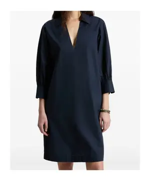 Woolrich V-neck Poplin Dress With Long Sleeves