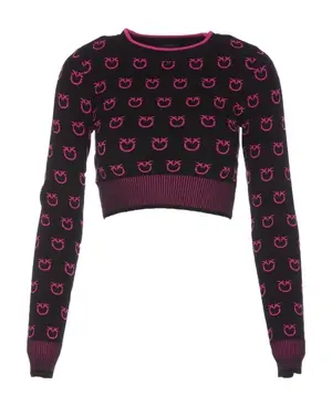 Pinko Intarsia-knit Cropped Jumper - Black