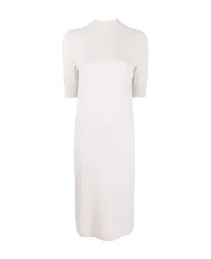 Calvin Klein High Neck Ribbed Knit Midi Dress - White