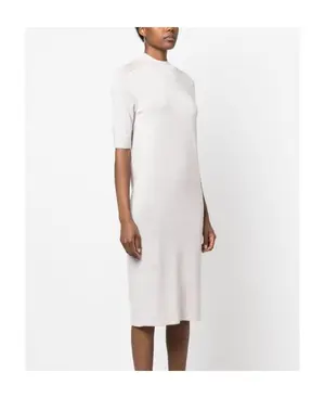 Calvin Klein High Neck Ribbed Knit Midi Dress
