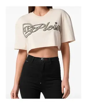 Philipp Plein Crystal Signature Cropped T-shirt