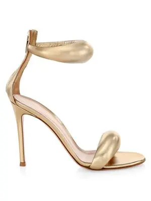 GIANVITO ROSSI Metallic Leather Strap Sandals - Nude