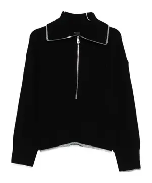 Pinko Zip-front Ribbed Knit Sweater - Black