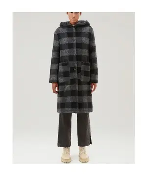 Woolrich Checked Hooded Wool-blend Coat