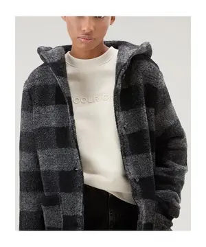 Woolrich Checked Hooded Wool-blend Coat