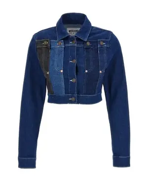 Moschino Panelled Cropped Denim Jacket - Blue