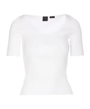 Pinko U-neck Ribbed-knit Top - White