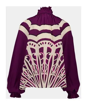 La DoubleJ Cerere Geometric-print Silk Blouse