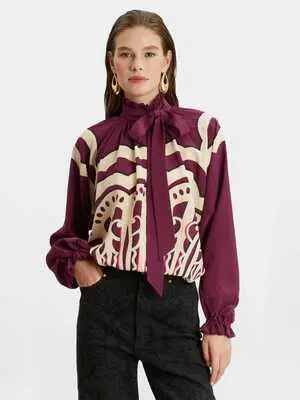 La DoubleJ Cerere Geometric-print Silk Blouse