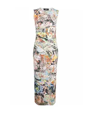 Dsquared2 Abstract-print Gathered-detail Midi Dress - Multicolor
