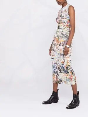 Dsquared2 Abstract-print Gathered-detail Midi Dress