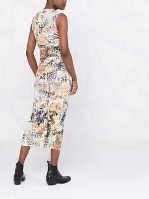 Dsquared2 Abstract-print Gathered-detail Midi Dress