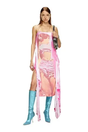 DIESEL® D-malory-long Asymmetric Overlay Midi Dress