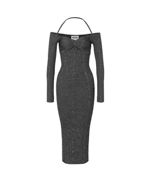 Moschino Off-shoulder Ribbed Midi Dress - Black