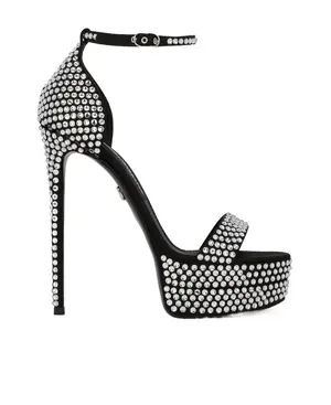 Dolce & Gabbana Dolce Gabbana Embellished Satin Platform Sandals - Black