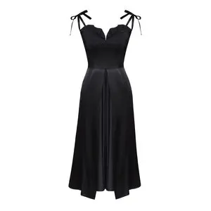 POST MERIDIEM Flowy Slit Midi Dress - Black
