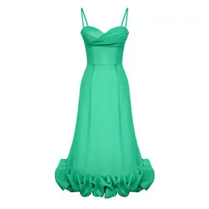 POST MERIDIEM Draped Bodice Bottom Flounced Bustier Dress - Green